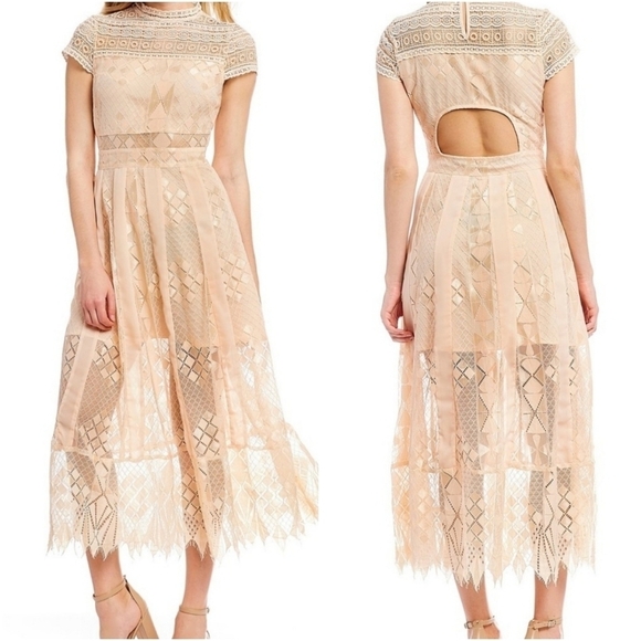 foxiedox | Dresses | Foxiedox Calla Cream Lace Mock Neck Midi Dress ...